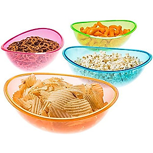 Friwer Neon Oval Plastic Contoured Serving Bowls, Party Snack or Salad Bowl 80 Oz. Set In Pink Blue Green Orange Set of 4