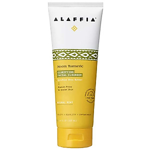 Alaffia Neem Turmeric Clarifying Facial Cleanser - Gently Cleanses Skin, Helps Reduce Acne with Fair Trade Shea Butter, Moringa, and Aloe Vera, Neem, Natural Mint, 3.4 fl oz Tube