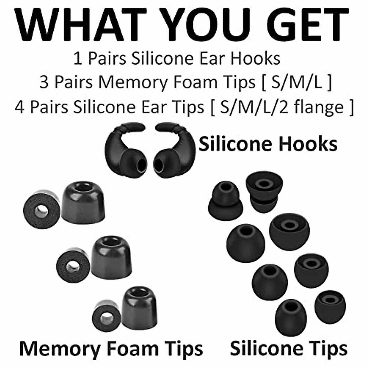 A-Focus [8 Pairs] WF-1000XM5 WF-1000XM4 Ear Hooks Tips 【 Memory Foam & Silicone 】 Soft Replacement Comfortable Earbud Tips Wingtip Compatible with Sony WF-C700N WF-C500, 23515H
