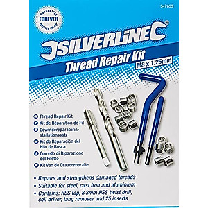 Silverline 347853 Thread Repair Kit Helicoil Type, M8 x 1.25 mm