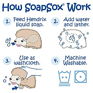 SoapSox Kids Exfoliating Bath Scrub (Hendrix The Hedgehog) - Soft Animal Toy Wash Cloth Sponge with Soap Pocket Insert - Fun Loofah Characters for Babies, Kids and Children