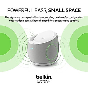 Belkin SOUNDFORM Elite Hi-Fi Smart Speaker + Wireless Charger (Alexa Voice-Controlled Bluetooth Speaker) Sound Technology By Devialet, Fast Wireless Charging for iPhone, Samsung Galaxy & More - White