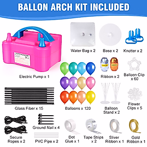 Balloon Arch Kit and Balloon Pump, Adjustable Balloon Arch 2 Balloon Stand with 120PCS Balloons, Water Bases, 60 Balloon Clips, Knotter for Wedding Graduation Birthday Party Supplies Decoration