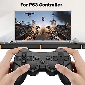 JINHOABF Wireless Controller for PS3 Controller,Built-in Dual Vibration Gamepad Compatible for Playstation 3,with Charger Cable (Blue and Red)