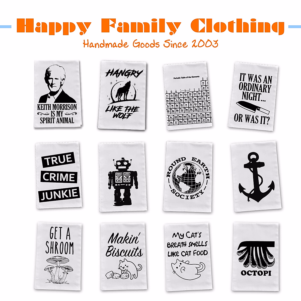 Happy Family Clothing Funny Kitchen Tea Towels, Decorative Flour Sack Dish Towels, Dishcloths Gift Set of 2 (Keith Morrison & Ordinary Night - 2 Pack)