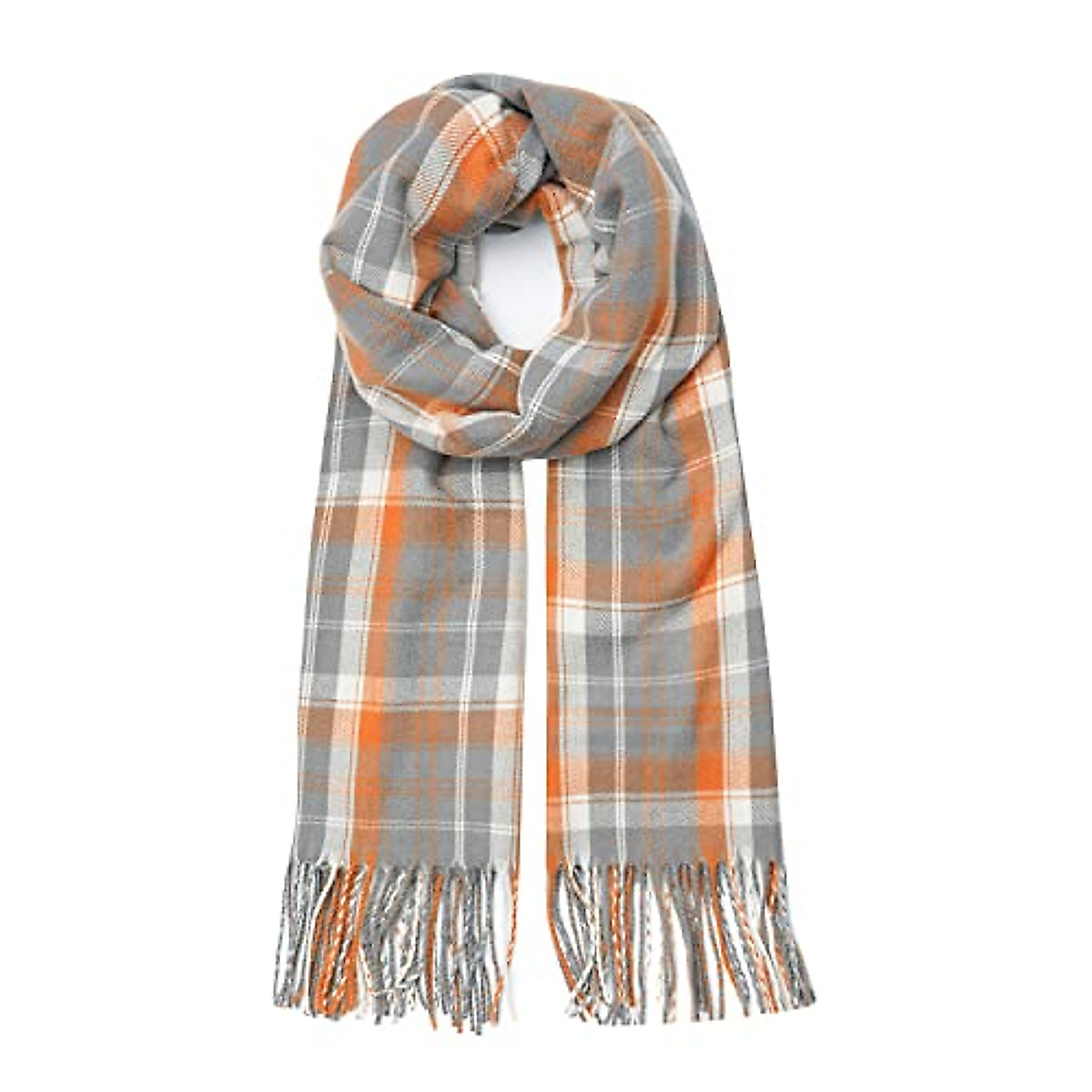 VANLINKER Soft Winter Warm Scarfs for Women Cashmere Feel Large Scarf Classic Camel Plaid Fashion Poncho Long Shawls Grid Wraps Scarves VL9307 Grey Orange