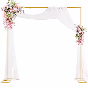 Backdrop Stand Heavy Duty 8x8 FT Pipe and Drape Backdrop Kit Gold Adjustable Square Metal Arch Stand Frame for Parties Wedding Photo Booth Background Decoration