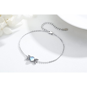 lotus & leaf Triple Moon Goddess Bracelet Sterling Silver Moonstone Moon Jewelry Pagan Wiccan Amulet Bracelet Triple Moon Goddess Gifts for Women