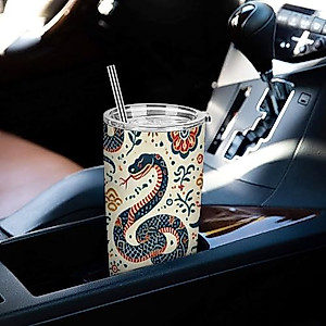 20oz Hand Drawn Vintage Snake Pattern Tumbler Stainless Steel, Vacuum Insulated Tumbler with Lid And Straw Unique Coffee Mug Travel Mug Gifts for Women Men