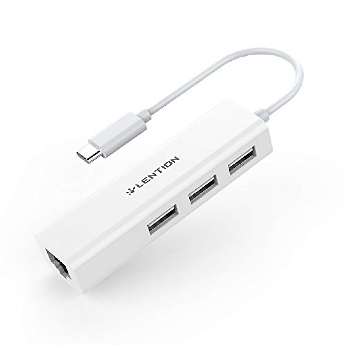 LENTION USB C to 3 USB 2.0 Ports Hub with RJ45 Ethernet LAN Adapter Compatible 2020-2016 MacBook Pro 13/15/16, New Mac Air, MacBook 12, Surface Pro 7/Book 2/Go, Chromebook, More (CB-UC2.0, White)