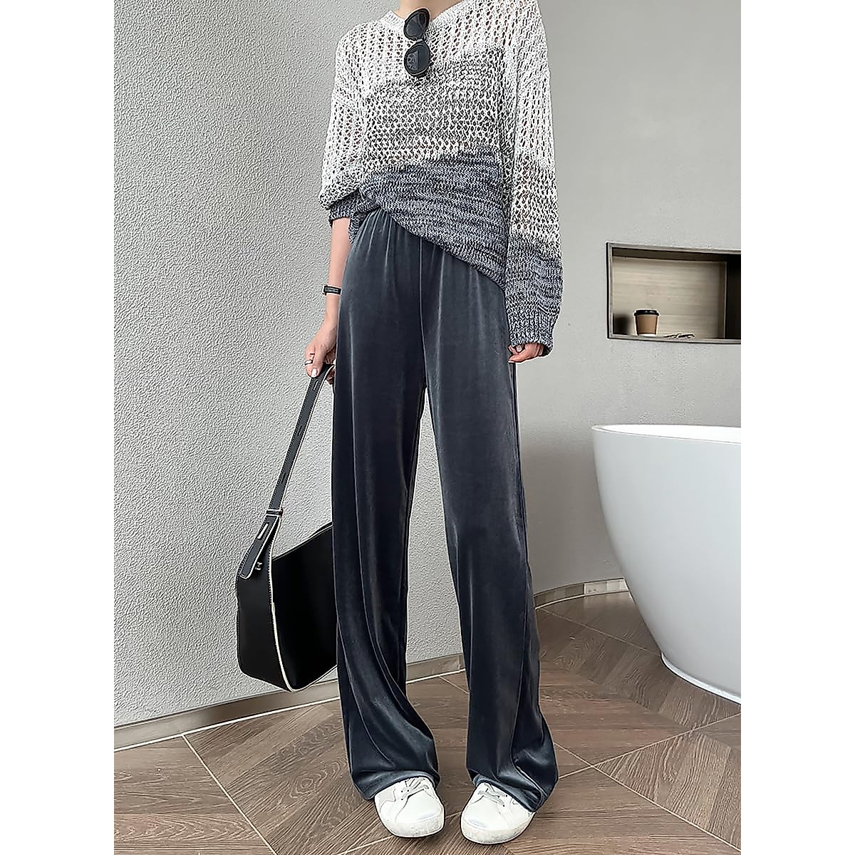 ARJOSA Women's Yoga Pants Wide Leg High Waisted Palazzo Lounge Pants Joggers Sweatpants (XX-Large, Grey)