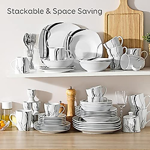 VEWEET, Series Fiona, Dinnerware Sets for 6, 50-Piece Porcelain Dish Set, Including Dinner Plates and Bowls, Mugs, Egg Cups, Cup and Saucer Set, Milk Jug Sugar Pot, Microwave Dishwasher Safe