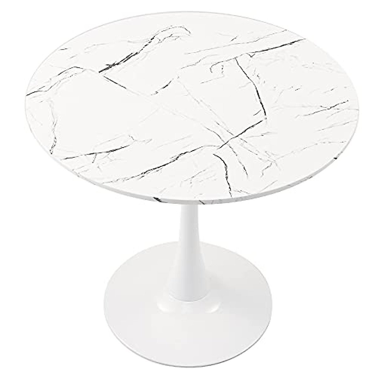 VONLUCE 32 Inch Round Dining Table with Faux Marble Top for Kitchen Bar Patio and More, Modern Small Coffee Table Living Room Accent Table with Tulip Style Metal Base and 165lb Capacity for 2-4, White