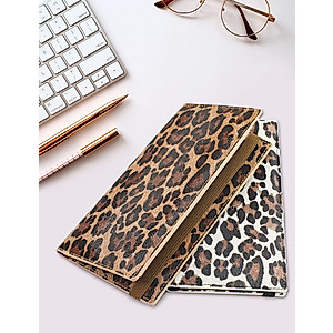 Zreal Checkbook Cover for Men & Women, 2 Pack Premium Vegan Leather Checkbook Holder Slim Wallets for Top & Side Tear Duplicate Checks with RFID Blocking (Dark & Light Leopard)