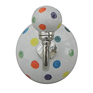 IndianShelf Key Hooks Wall Mounted | Multicolor Heavy Duty Coat Hook | Ceramic Heavy Duty Hooks for Hanging | Dotted Single Coat Hanger | Bathroom Wall Hooks [5.72 cm]
