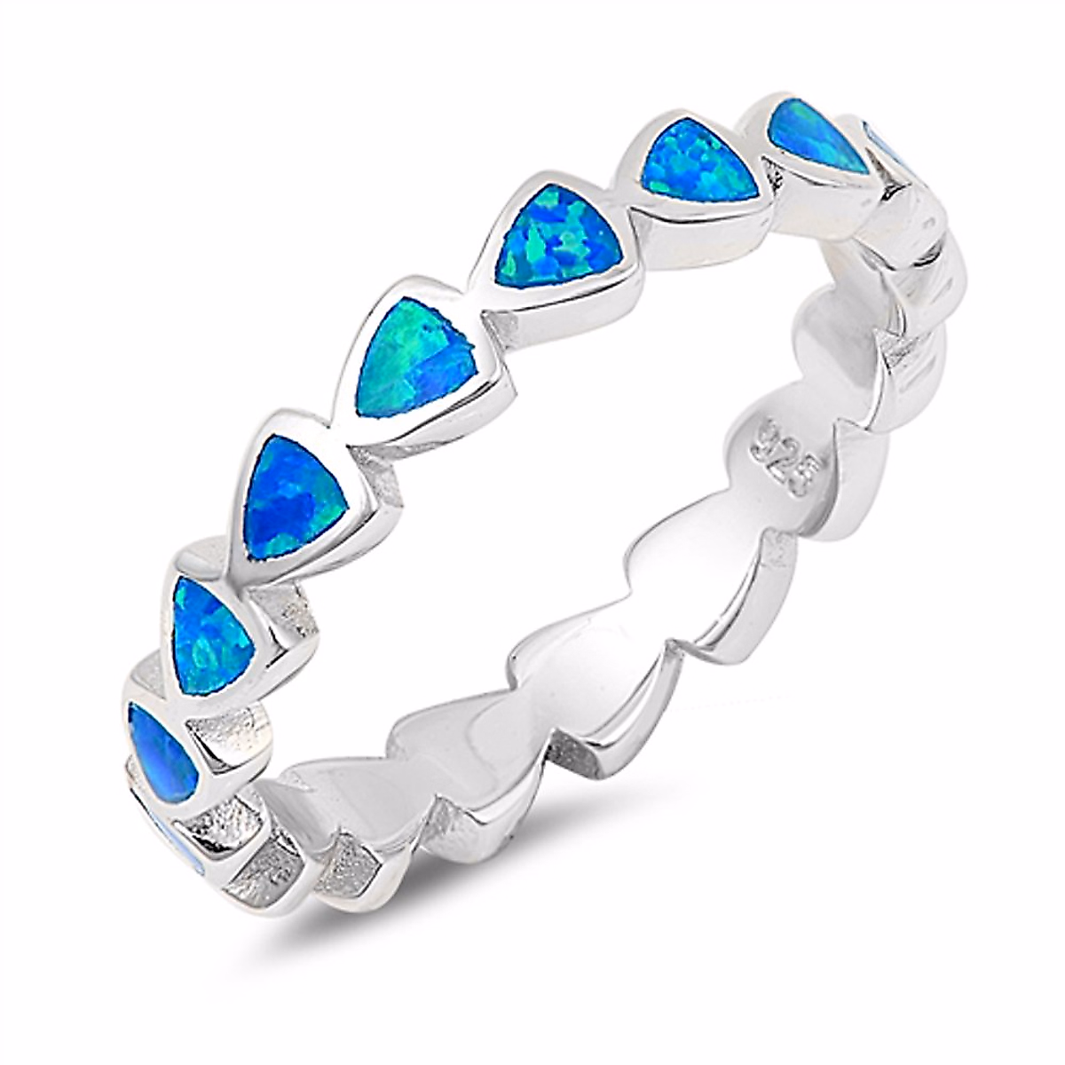 Blue Simulated Opal Pear Eternity Stackable Boho Ring Sterling Silver Band Size 10