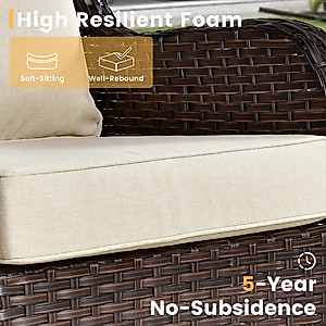 HOOOWOOO Patio Furniture Set,7 Piece Outdoor Furniture Set with Fire Pit Table,Wicker Patio Conversation Couch Swivel Chairs Ottoman Set,Beige