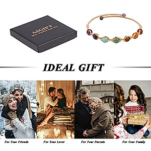 ASGIFT 7 Chakra Bracelet for Women Girls Healing Crystal Stone Bead Adjustable Yoga Meditation 14K Gold Crystal Beaded Bracelet Jewelry