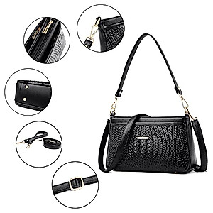 TarsaMult Women's Shoulder Handbags Purses Crossbody Bag Large Size Woven Pattern Three Zipper Compartments Adjustable Strap