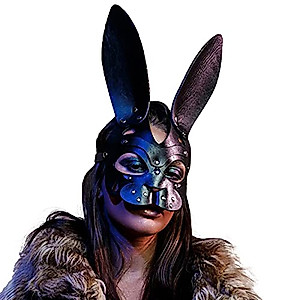 Mumbobyswim Women Leather Masks Bunny Mask Leather Cat Rabbit Mask Masquerade Party Mask Half Face Mask for Cosplay Halloween Easter Costume Props Accessory (EM-031)