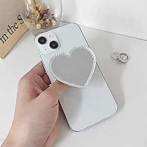 ONLYOU GRIPTOK Phone Grip Korean Grip Tok Simple Heart Flower Round Design Mirror Cute Phone Stand Drop Prevention Custom Women's (Heart)