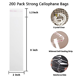 Cellophane Treat Bags, 2x8 inch Pretzel Rod Bags, 200 Pcs Clear Cellophane Bags for Favors, Self Adhesive Sealing Plastic Gift Bags, Pretzels Individual Bags, Party Cello Bags for Pretzel Stick Candy