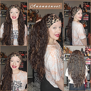 SOMIARIK Headband Wigs for Black Women Natural Hairline Synthetic Brown Loose Curly None Lace Front Wigs for Black Women Glueless Machine Made Wig Wavy pre plucked Headband Wigs 26 Inch