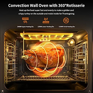 24'Electric Single Wall Oven with 2 Racks 2.6 cu. ft., 8 Functions, Built-in Wall Oven Mechanical Knob, 360°Rotisserie, 220V 3220W True Convection Wall Oven, Safety Lock, Timer, 304 Stainless