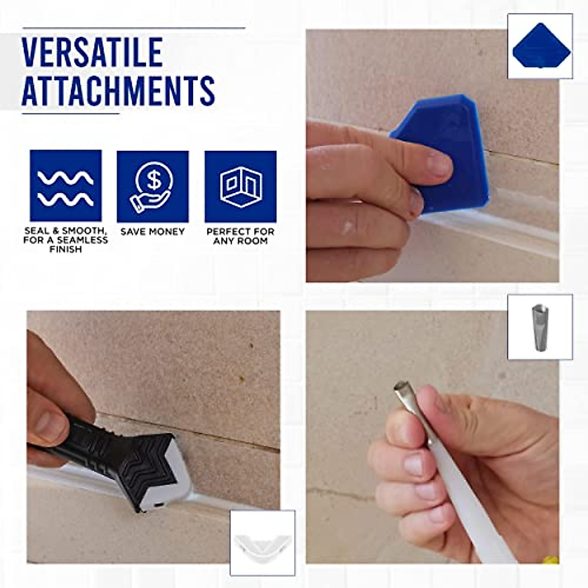 MIH TOOLS Caulking Tool Kit-[34 Pcs] 3 in 1 Silicone Caulking Tools, Grout & Caulk Remover Scraper, Sealant Finishing, Stainless Steelhead, Glass Glue Angle Scraper for Kitchen, Bathroom Floor, Window