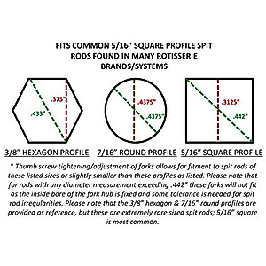 OneGrill Chrome Steel Grill Rotisserie Spit Rod Forks (Fits: 5/16 Inch Square, 3/8 Inch Hexagon, & 7/16 Inch Round)