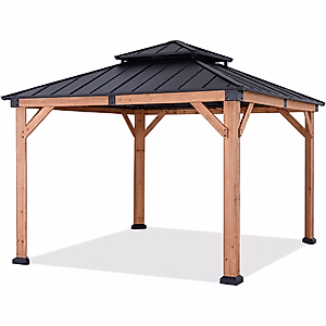 ABCCANOPY Wood Gazebo 11x11 - Outdoor Patio Wooden Gazebo with Hardtop Metal Double Roof for Garden, Backyard and Deck (Double Roof)
