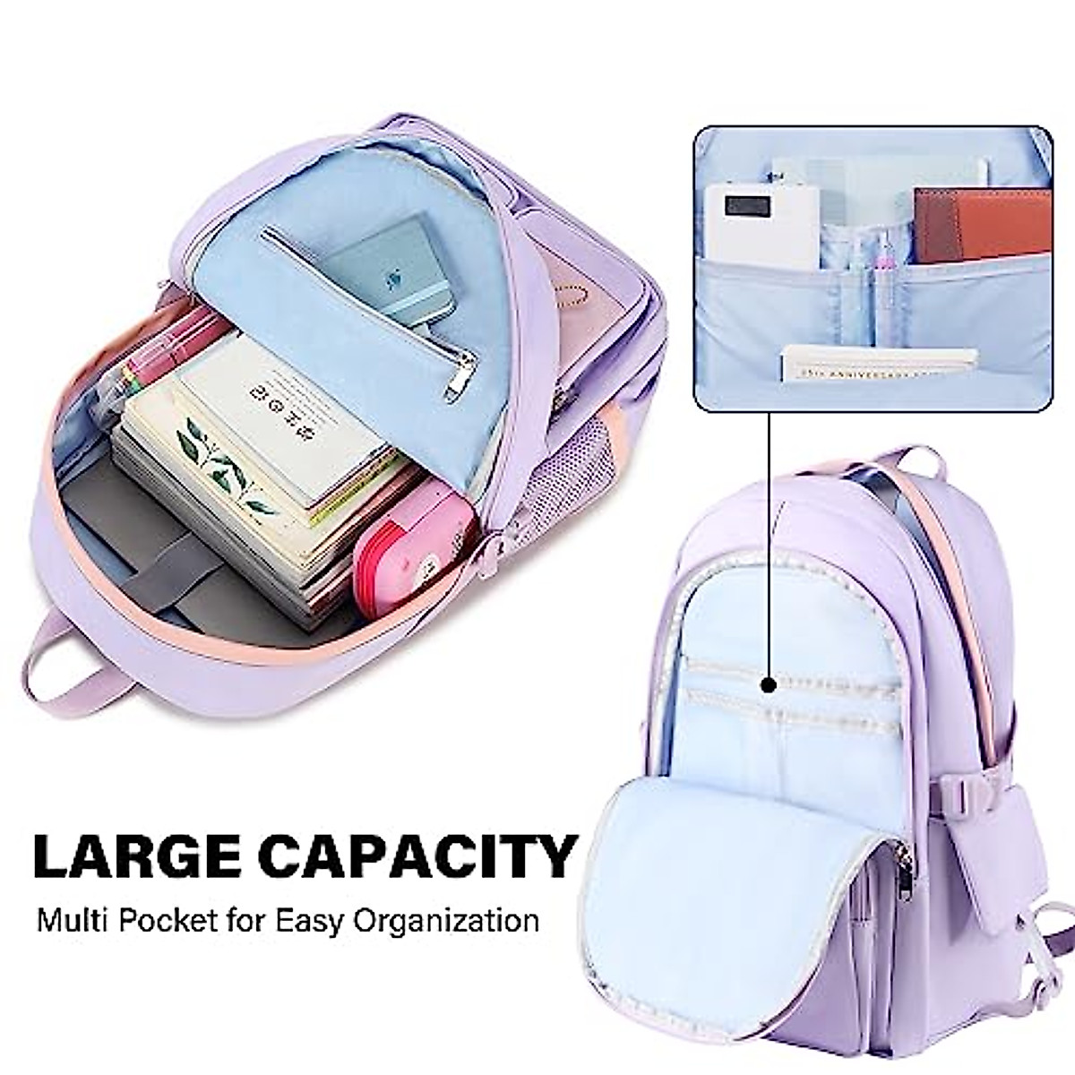 VIRTUREVI Girls Backpack for School Backapck for Teen Girls Waterproof School Bag BookBag for Girls Purple