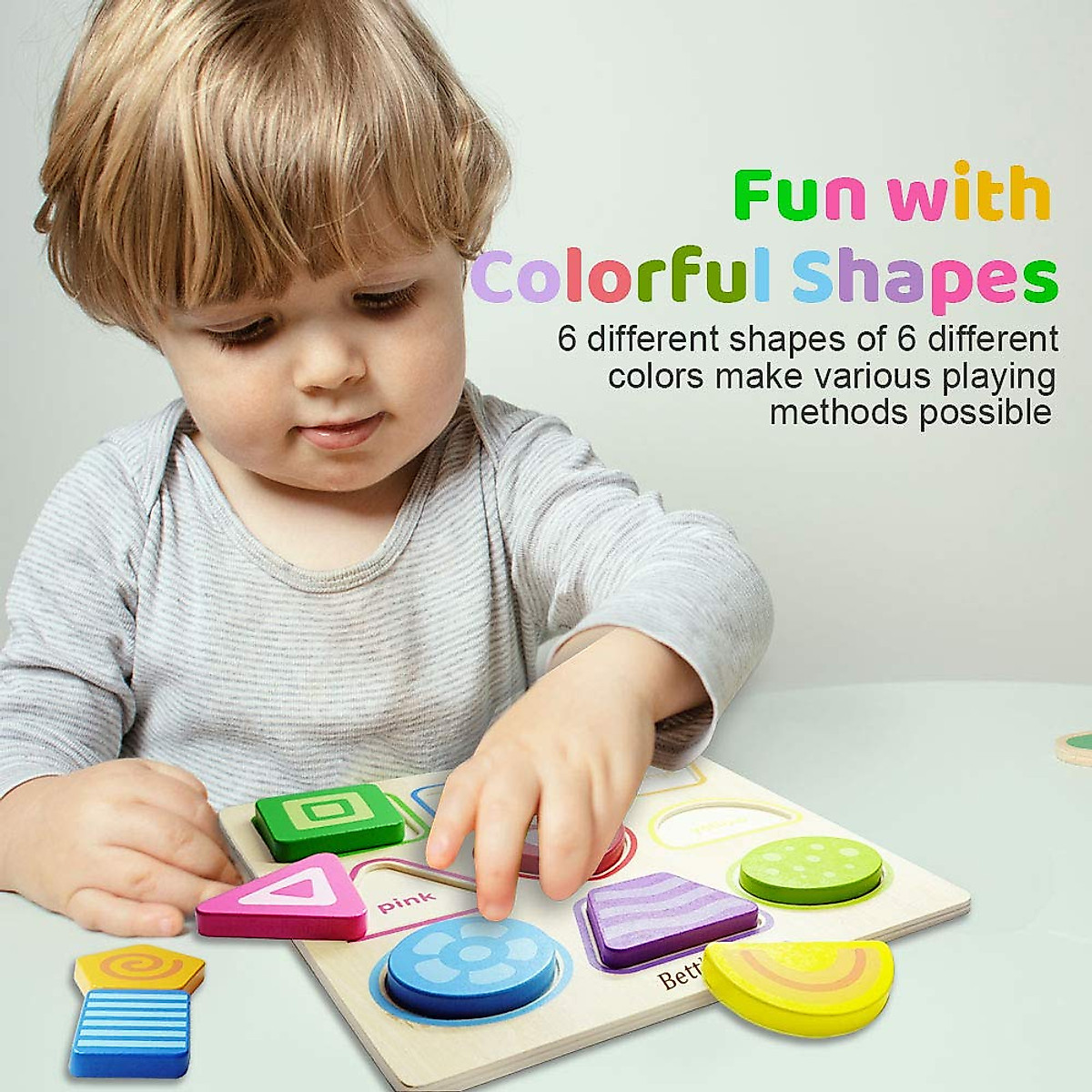 BettRoom Wooden Colorful Shape Puzzle Preschool Gifts Toys for 1 2 3 Year Old Boys Girls Baby Infant Kid Learning Educational Travel Toy