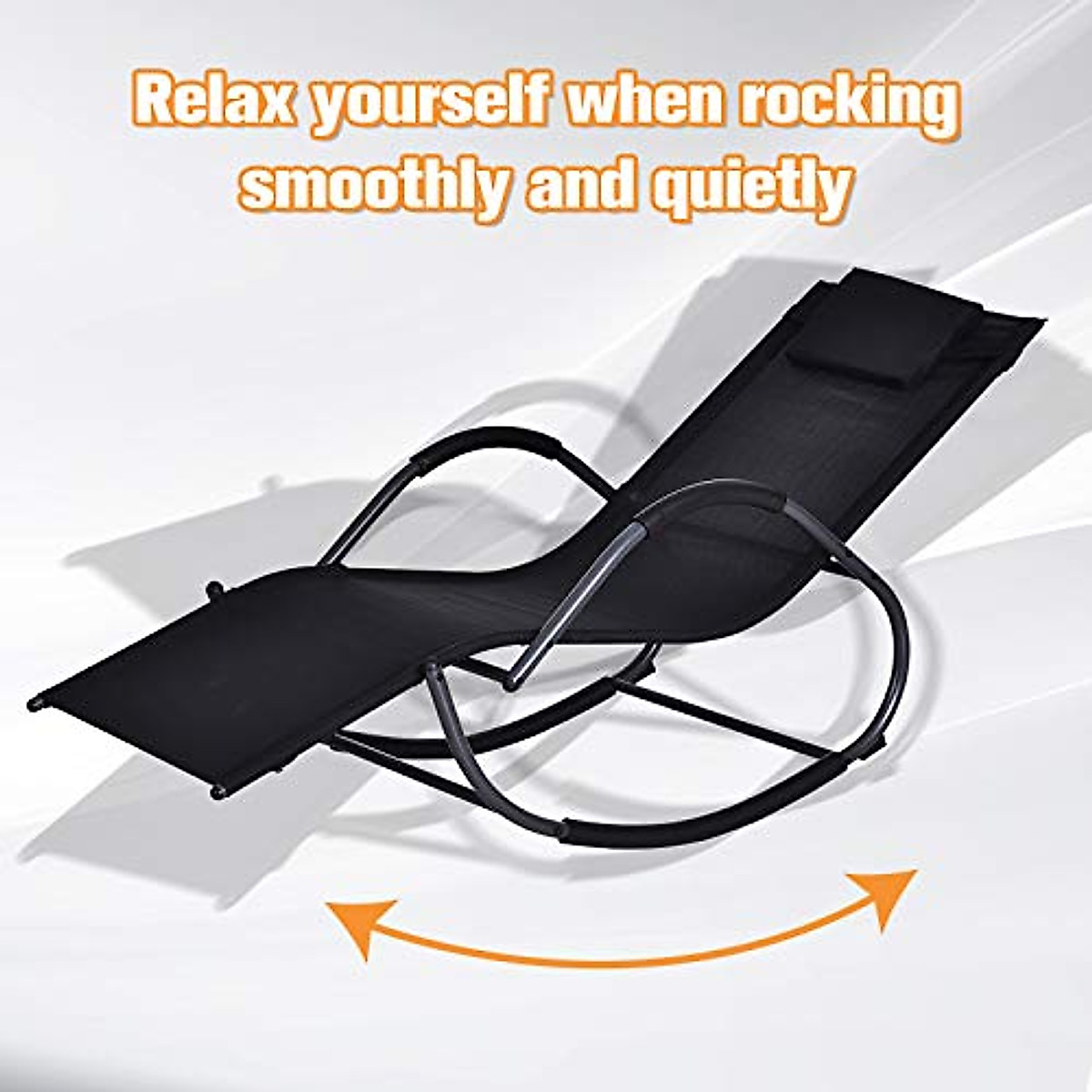 Outsunny Outdoor Rocking Chair, Chaise Lounge Pool Chair for Sun Tanning, Sunbathing Rocker, Armrests & Pillow for Patio, Lawn, Beach, Large, Black