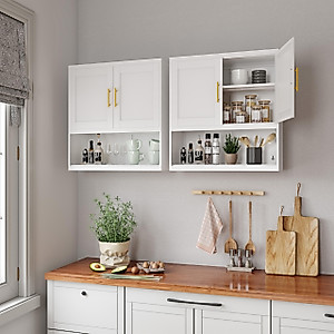 pozdeg Bathroom Cabinet Wall Mounted, 29.5" H Metal Hanging Cabinet with 2 Doors and 1 Adjustable Shelves, Space Saver Storage Cabinets for Bathroom Kitchen (White)