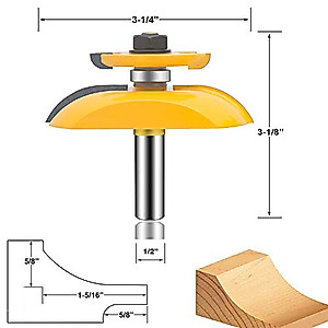OLETBE Router Bit Set 1/2 Inch Shank 3 PCS Round Over Raised Panel Cabinet Door Ogee Rail and Stile Router Bits, Woodworking Wood Cutter, Wood Carbide Milling Tool(Gold)