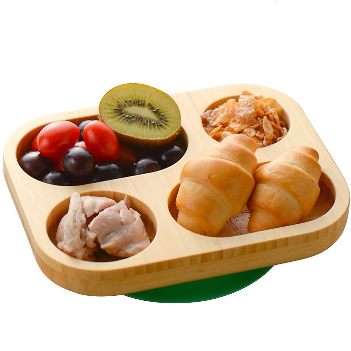 laboos Kid Portion Control Plate - Natural Bamboo Plates for Kids' Healthy Diet - Sturdy Compartment Plates with Suction – Non-Toxic, BPA-Free, Dishwasher Safe - Cute Food Portion Plate for Toddlers