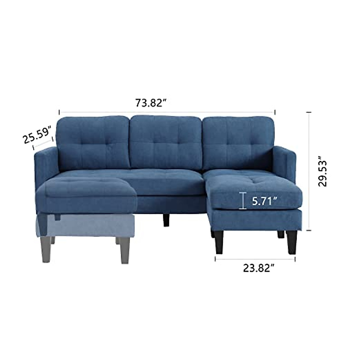 Grepatio Convertible Sectional Sofa Couch, L-Shaped Couch with Modern Linen Fabric for Small Space (Blue)