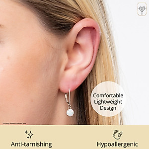 MAX + STONE 925 Sterling Silver 6mm Round March Birthstone Aquamarine Dangle Earrings for Women with Leverbacks