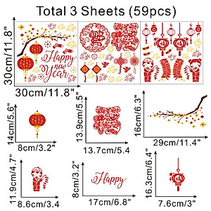 IARTTOP Chinese New Year Wall Decal, Spring Festival Wall Sticker, Fu Character Lantern Fireworks Red Sticker for Window Cling Living Room Decor,Happy New Year Supplies