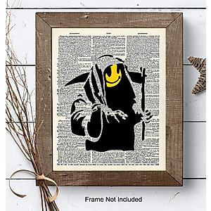 Banksy Grim Reaper Graffiti Dictionary Art - 8x10 Smiley Face Poster - Modern Home or Dorm Decor, Contemporary Wall Decoration Print - Funny Gift for Street Art Fans - Unframed Photo Print Sign