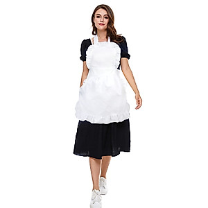 LilMents Women's Ruffle Outline Retro Apron Kitchen Cake Baking Cooking Cleaning Maid Costume (White)
