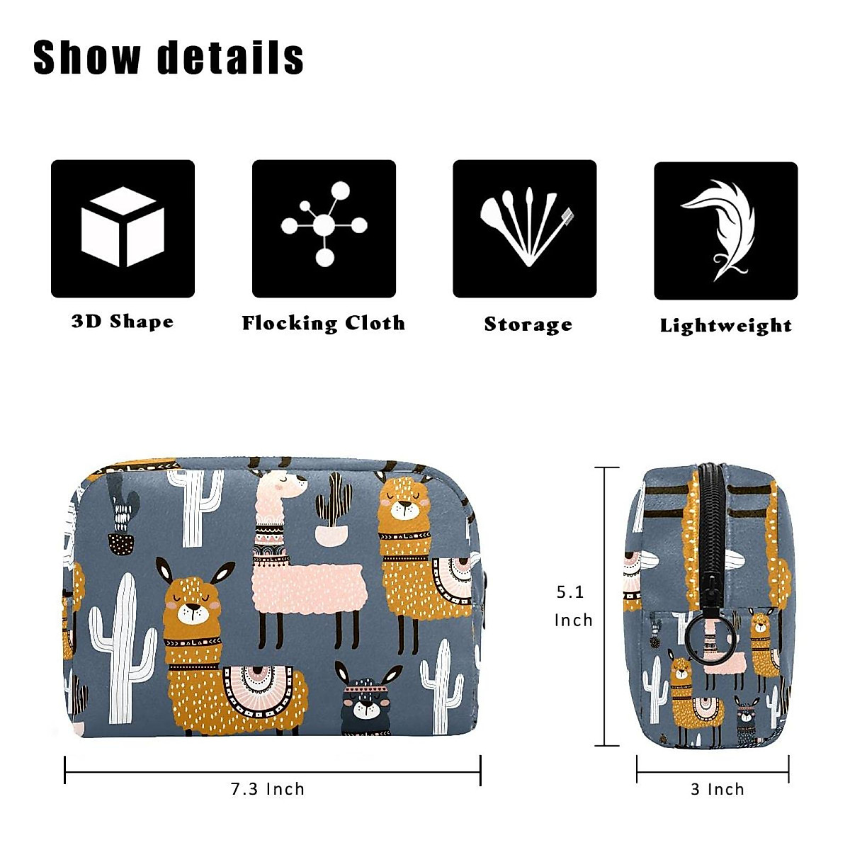 TBOUOBT Cosmetic Travel Bags, Makeup Case, Makeup Bag for Toiletries, Llama Cactus Cartoon