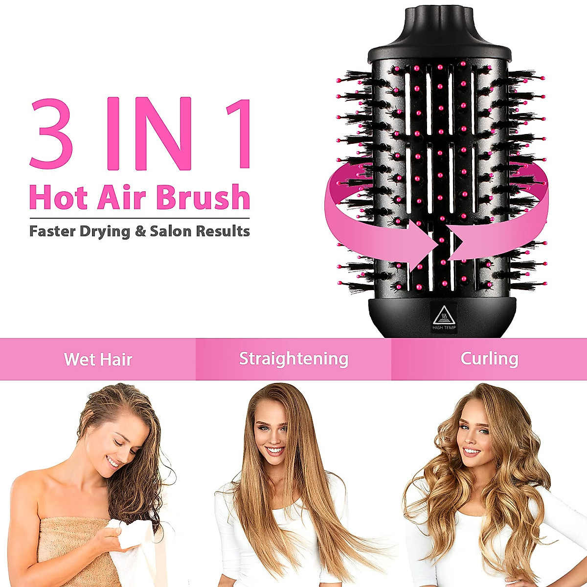 Himimi One-Step Hair Dryer and Hot Air Brush, Professional 4 in 1 Styler Volumizer, Negative Ion Anti-Frizz Blowout for Drying, Straightening, Curling, Salon