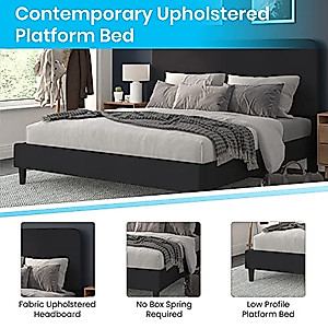 Flash Furniture Addison Platform Bed - Charcoal Fabric Upholstery - King - Headboard with Rounded Edges - Wood Slat Support - No Box Spring or Foundation Needed