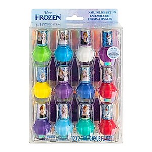 Townley Girl Disney Frozen Elsa and Anna Non-Toxic Peel-Off Water-Based Safe Quick Dry Nail Polish Gift Kit Set for Kids Girls with Bonus Nail Separators, 14 Pc Set (All Solid Colors)