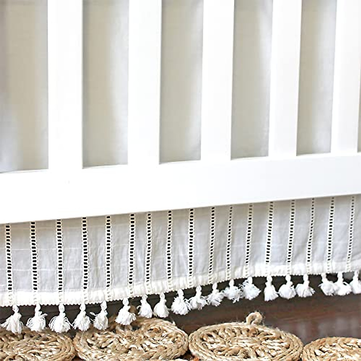 Crane Baby Wrap Around Bed Skirt for Crib, Cotton Crib Skirt for Boy's and Girl's Nursery, White, 28”w x 52”h x 16”d