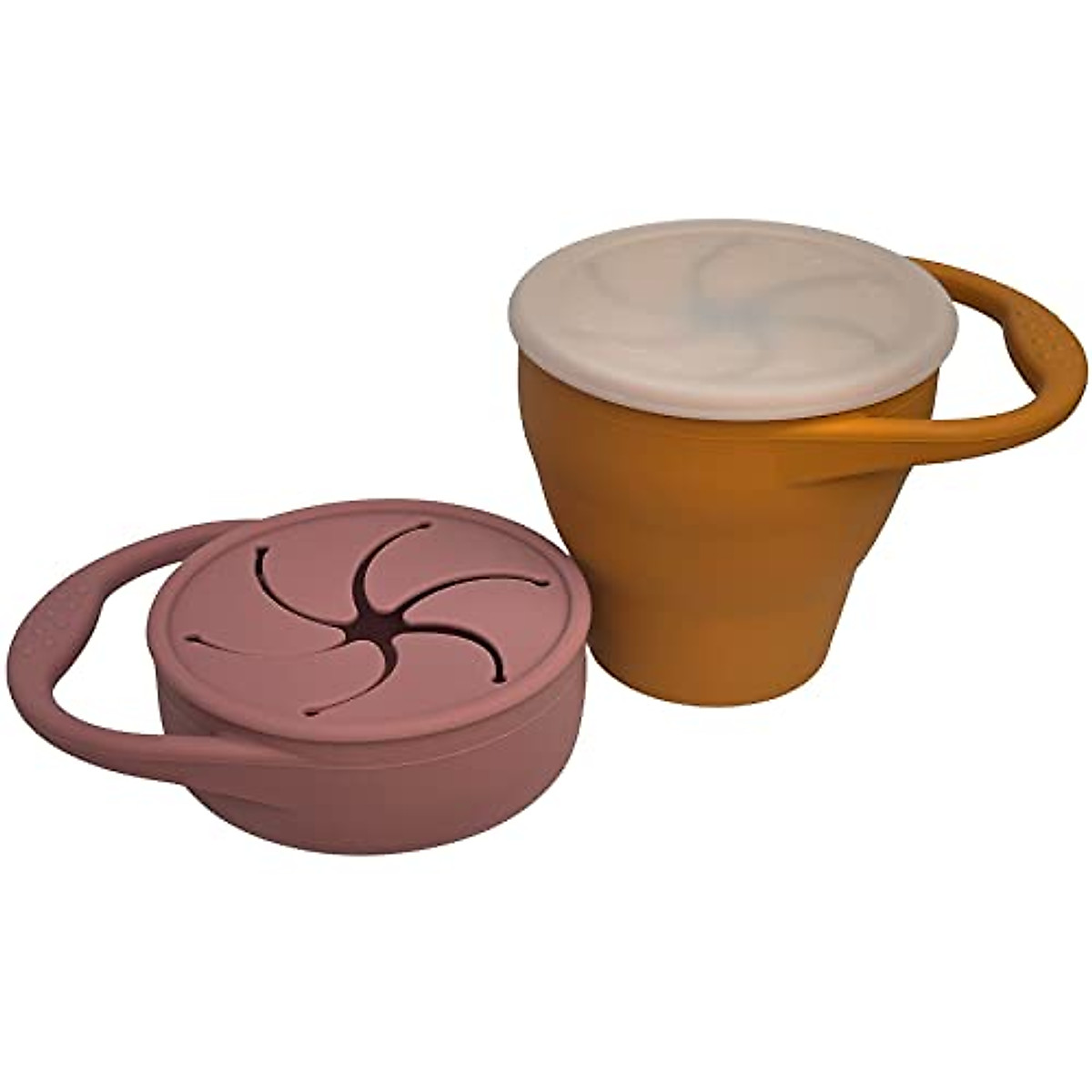 BraveJusticeKidsCo. | Snack Attack Silicone Baby Snack Cup | 2 pack | Collapsible Toddler Snack Cup (Honey Ginger and Dusty Rose)