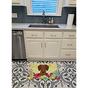 Caroline's Treasures BB6130RUG Easter Eggs Dachshund Red Brown Bath Mat Machine Washable Anti-Fatigue Memory Foam Kitchen Rug, 19 X 27, Multicolor
