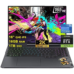 Lenovo Legion 5 Pro Gaming Laptop 16" QHD 165Hz 500nits 12th Gen Intel 14-Core i7-12700H 16GB RAM 1TB SSD GeForce RTX 3070 Ti 8GB RGB Backlit Thunderbolt4 Super Rapid Charging Win11 + HDMI Cable